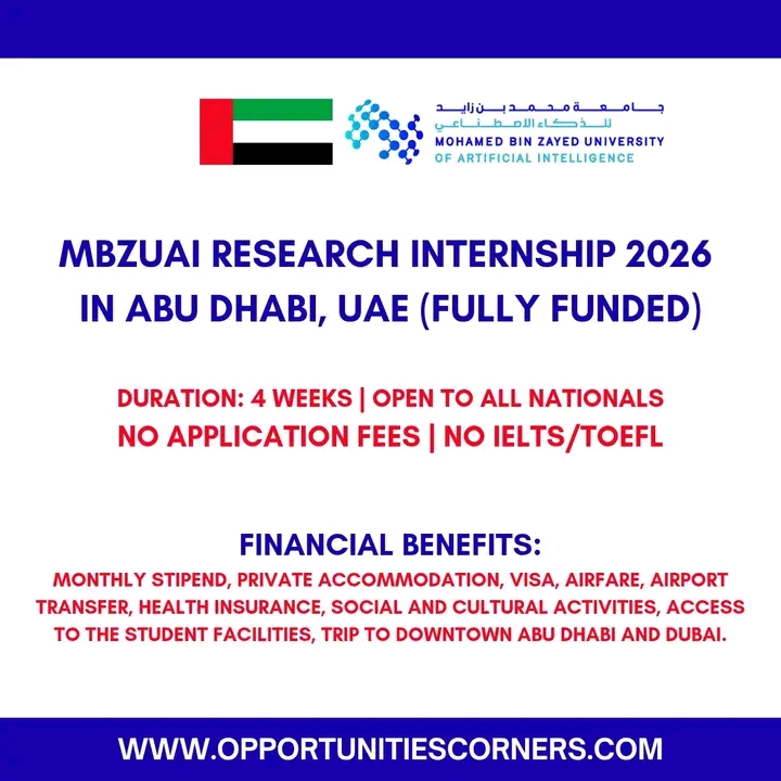 Great Opportunity:MBZUAI Research Internship 2026: Apply for the Fully ...